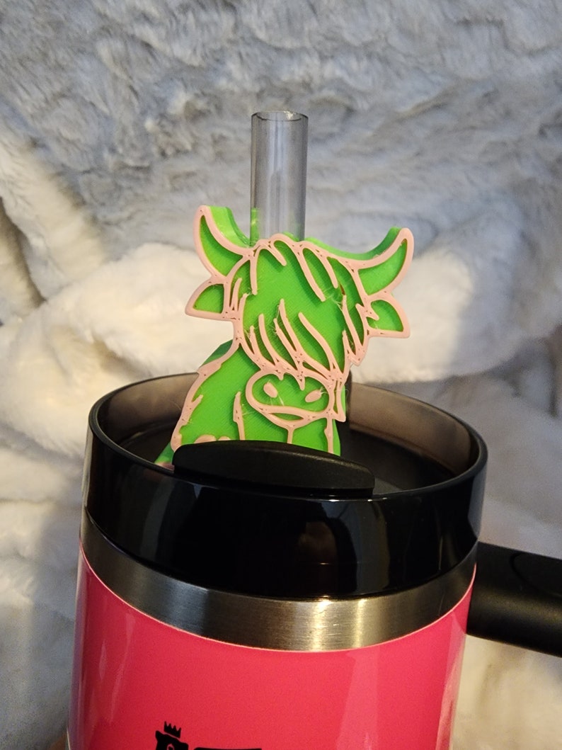 Highland Cow Straw Topper For 30 And 40oz Stanley Quencher Fits Handle