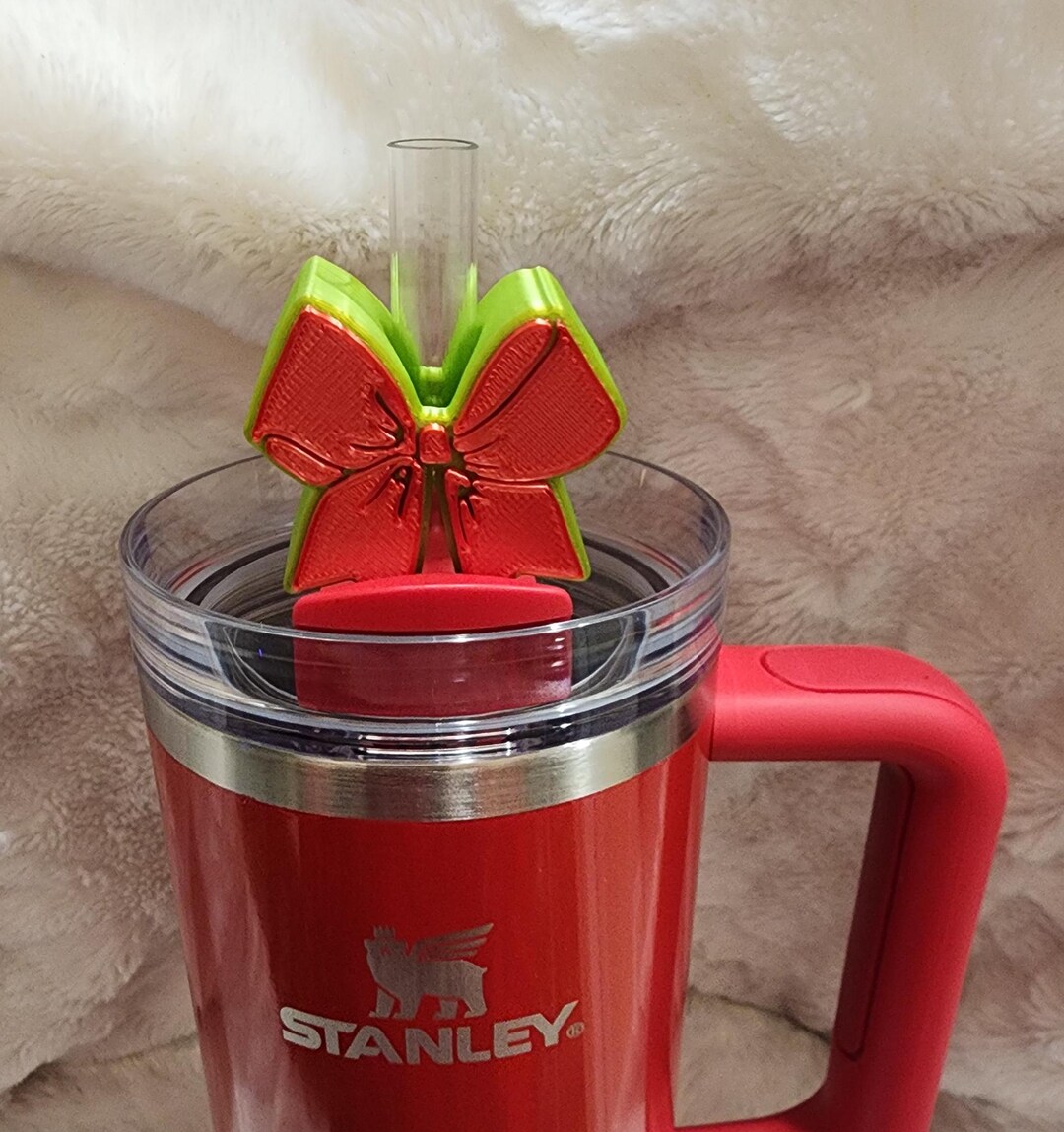 Red Delicious Ribbon Bow Stanley Straw Topper Slider 30 or 40oz. Green ...