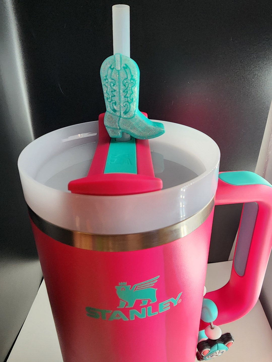 Stanley Straw Topper Western Boot With Clear Glitter Top tropical Teal ...