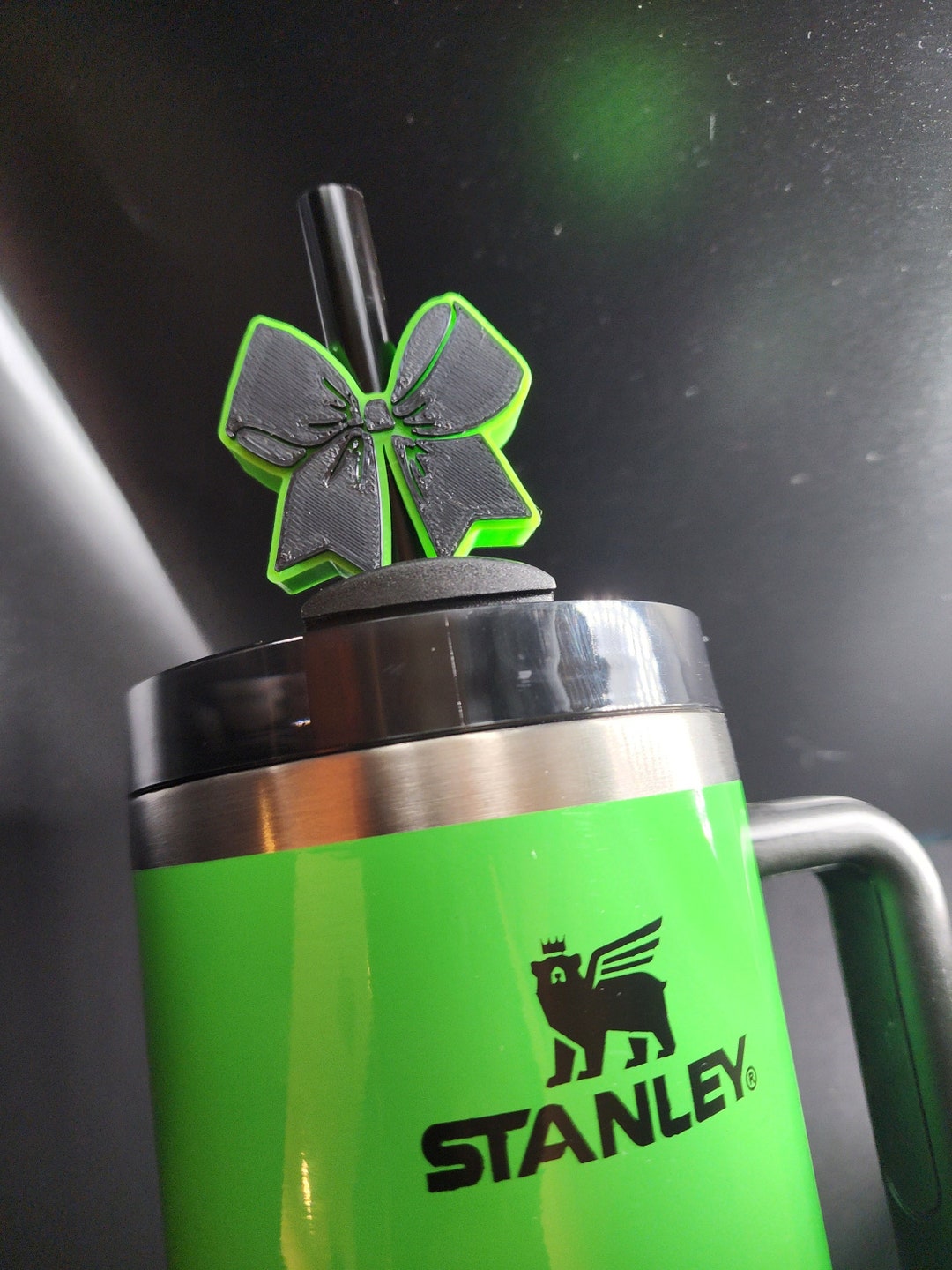 Neon Green and Black Bow Straw Topper Bow for Stanley or 40oz Handle ...