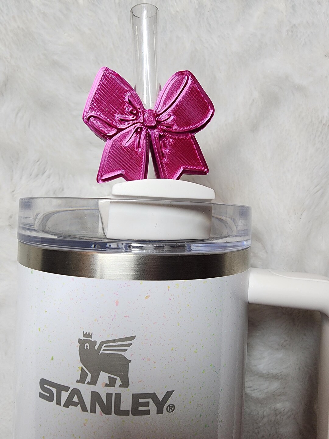 Metal Pink Ribbon Bow Stanley Straw Topper/slider/charm - Ribbon Bow ...
