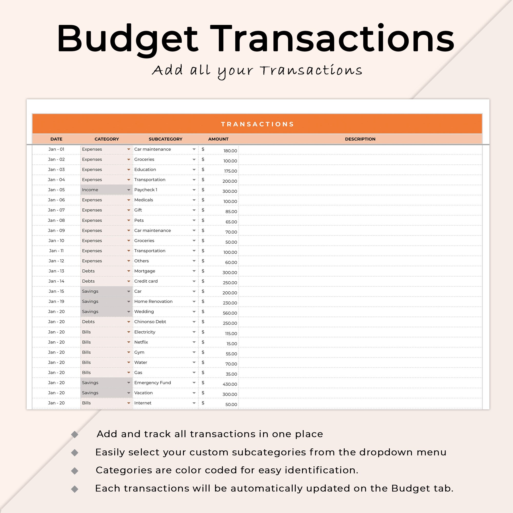 Simple Monthly Budget Spreadsheet Template Weekly Bi-weekly - Etsy