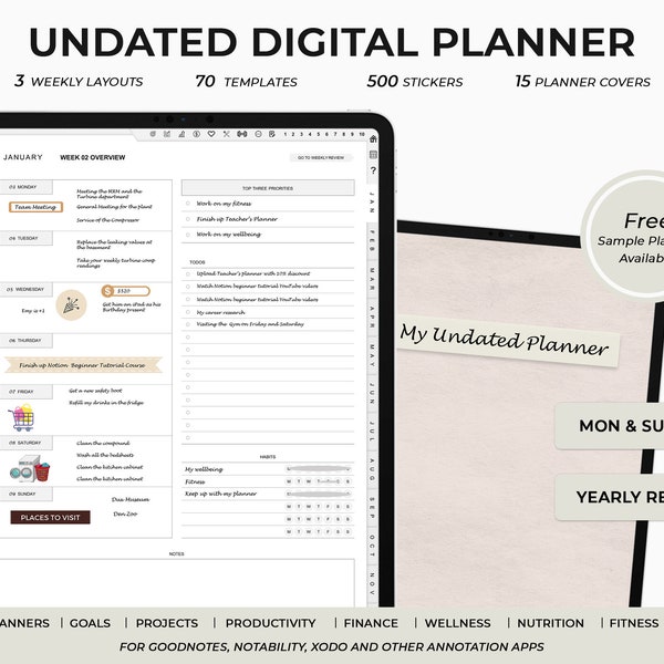 Undated Digital Planner Portrait - Etsy