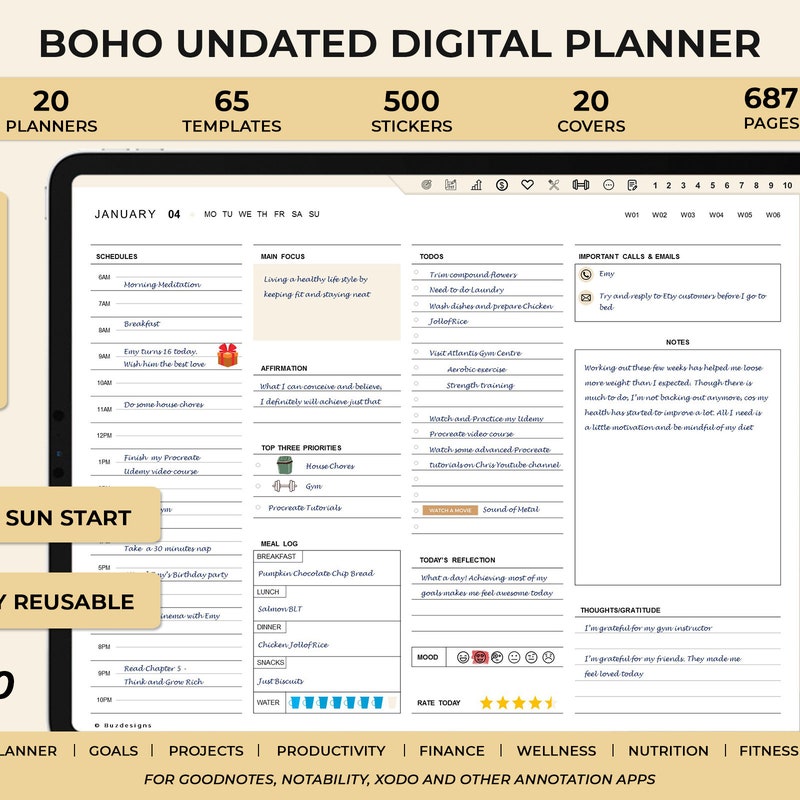 Undated Digital Planner - Etsy