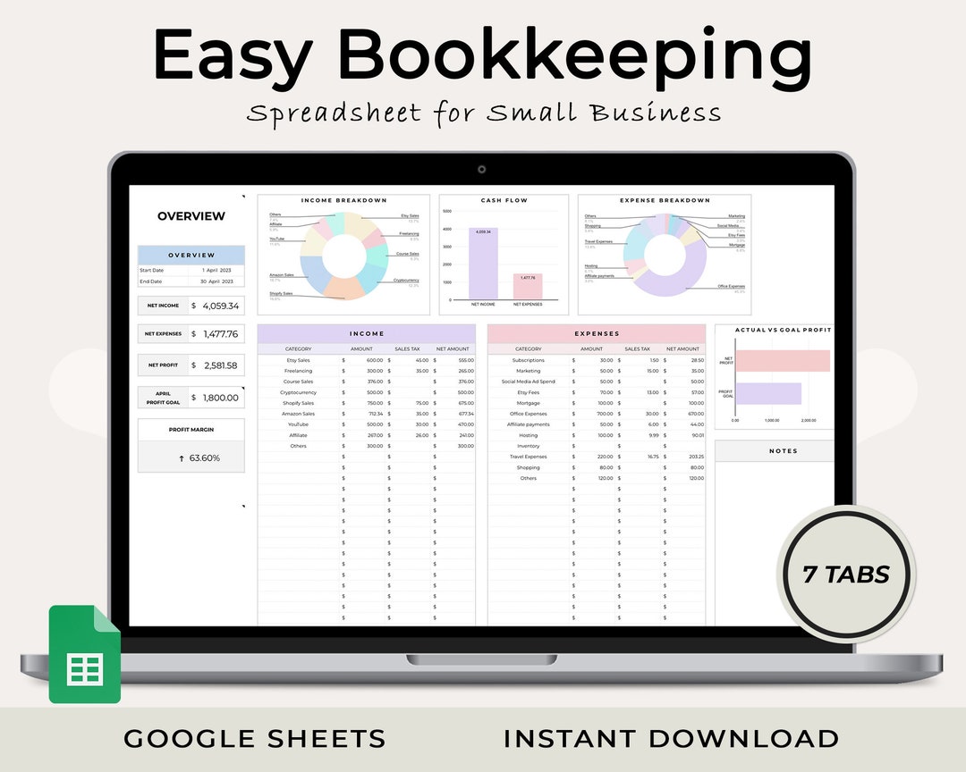Small Business Bookkeeping Spreadsheet, Bookkeeping Template, Digital ...
