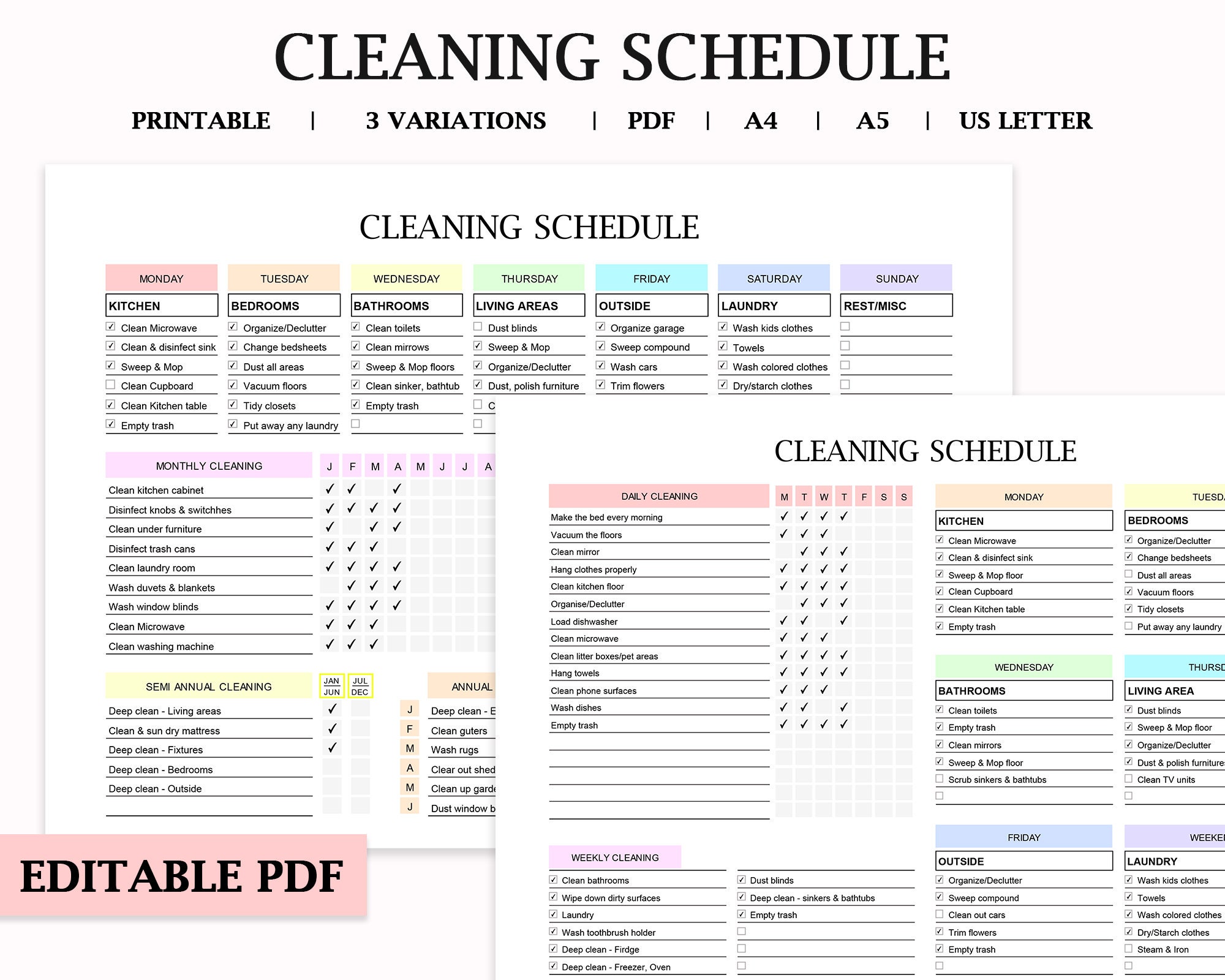 Editable Cleaning Schedule Printable Cleaning Planner - Etsy UK