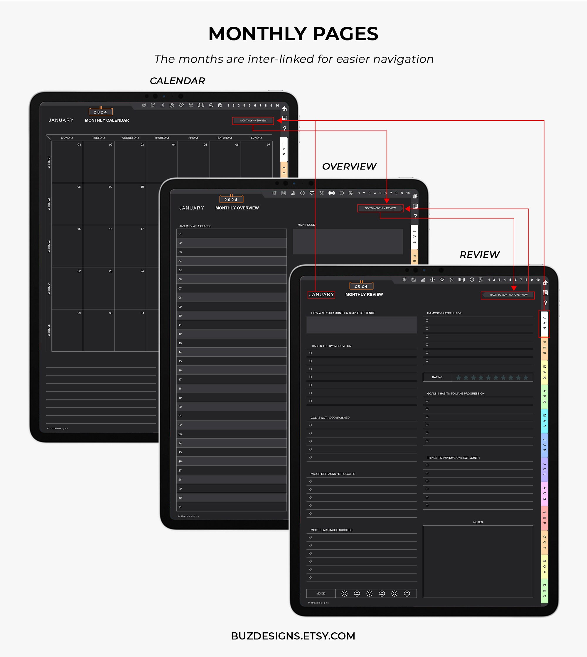 2024 Digital Planner, Dark Portrait Planner, Dated Planner, Planner for ...