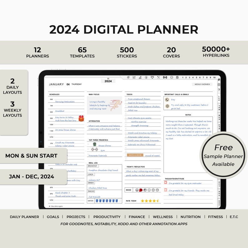 Digital Planner 2024, Goodnotes Planner, 2024 Digital Planner Goodnotes ...
