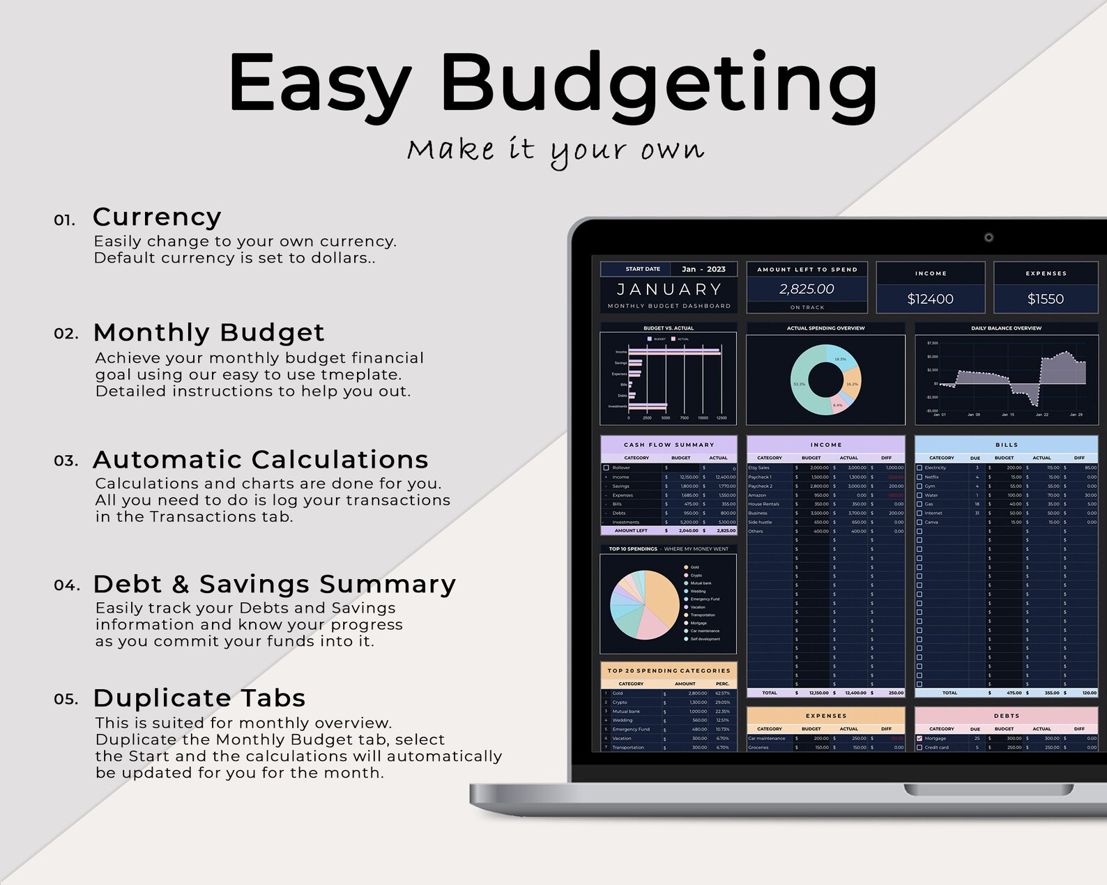 Dark Mode Ultimate Monthly Budget Spreadsheet, Monthly Budget Planner ...