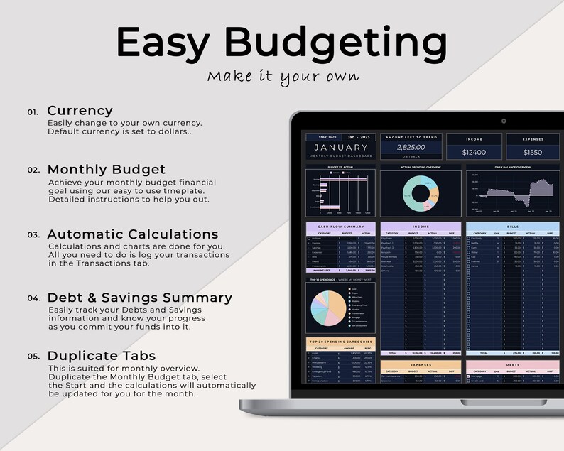 Dark Mode Ultimate Monthly Budget Spreadsheet, Monthly Budget Planner ...