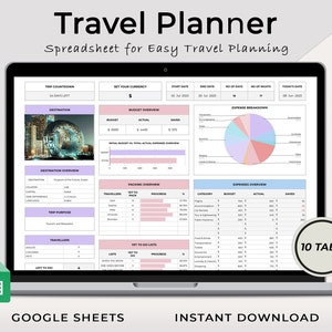 Travel Planner Google Sheets Template, Travel Packing List, Travel ...