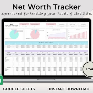 Net Worth Tracker Spreadsheet, Annual Net Worth Calculator Dashboard ...