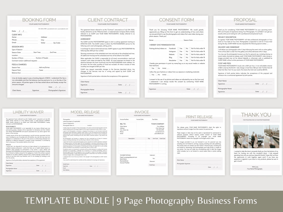 Photography Business Forms Bundle Photography Forms Template - Etsy
