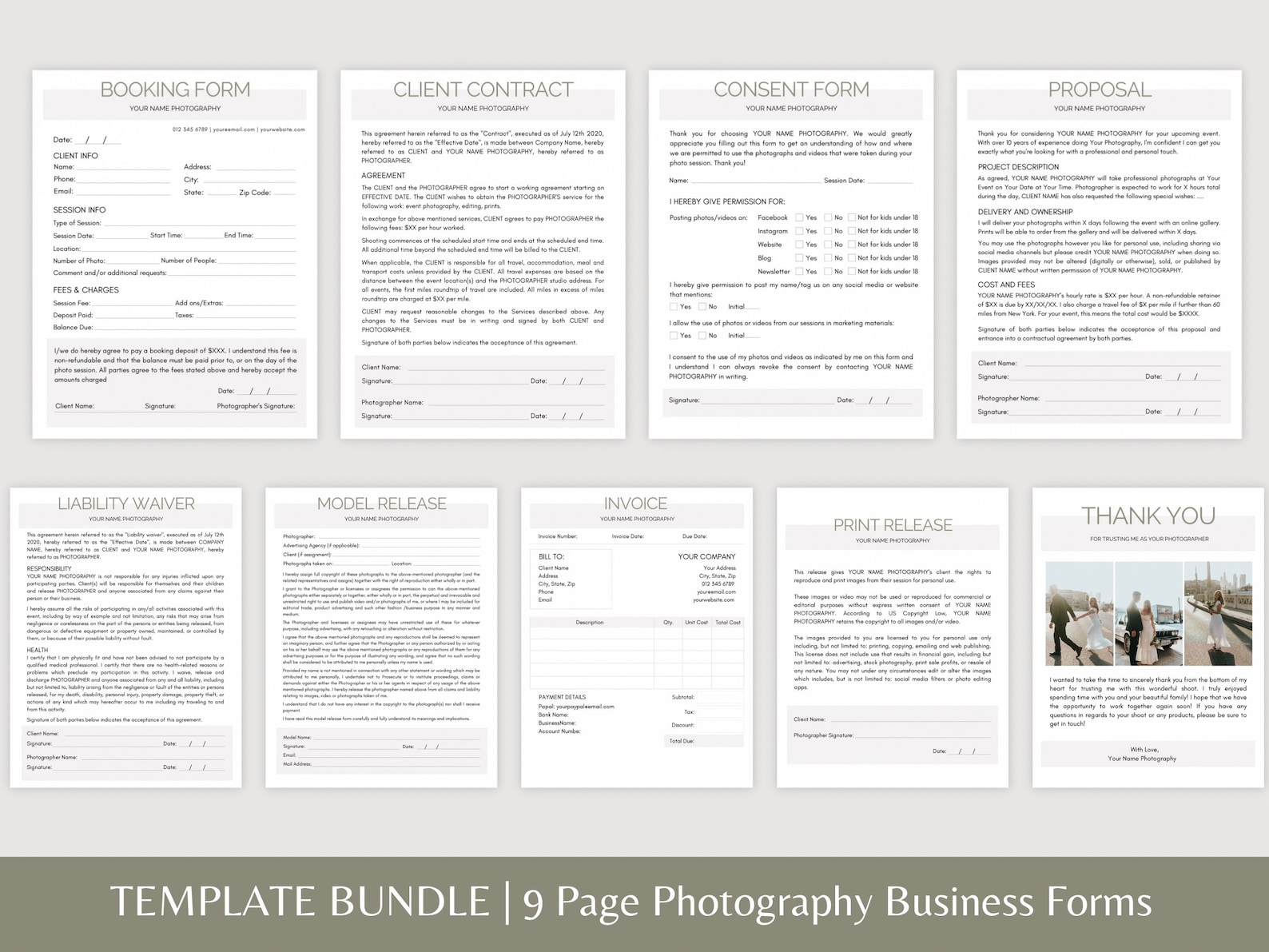 Photography Business Forms Bundle Photography Forms Template - Etsy