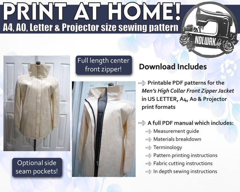 Cosplay Jacket Sewing Pattern | High Collar & Zipper | Unisex XS-4XL ...