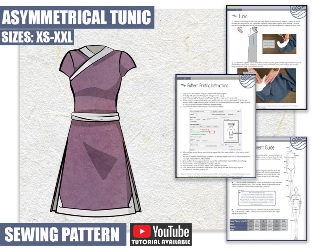 Asymmetrical Tunic Cosplay Sewing Pattern/downloadable PDF File - Etsy