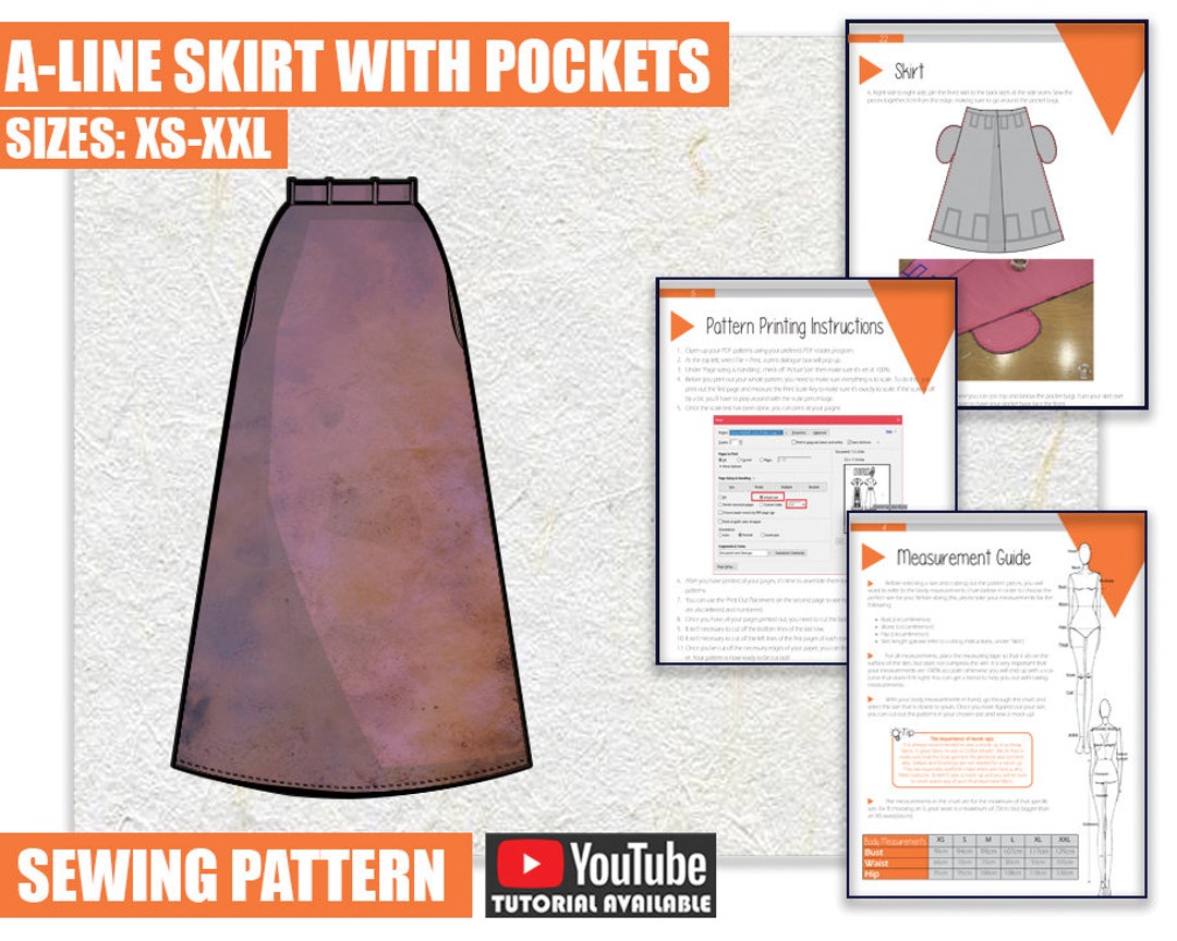 Simple A-line Skirt Sewing Pattern/downloadable PDF File and Tutorial ...