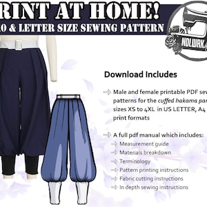 Cuffed Hakama Pants Sewing Pattern/downloadable PDF File and Tutorial Book - Etsy