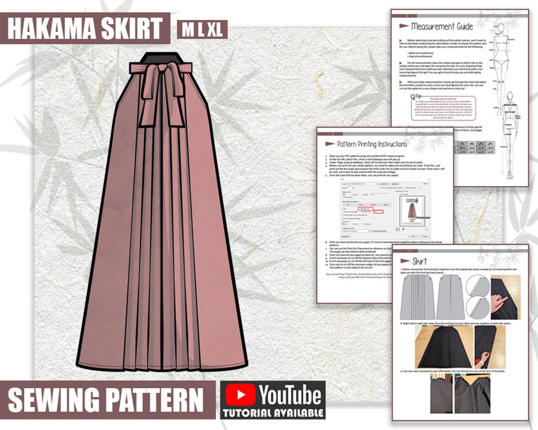 M L XL Hakama Skirt Costume Sewing Pattern/downloadable PDF File - Etsy