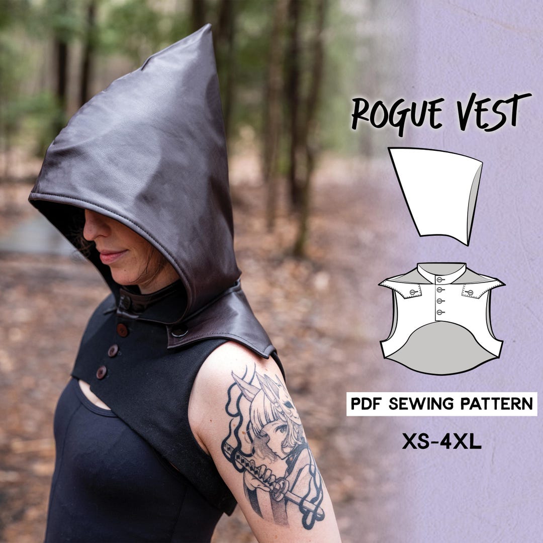 Hooded Half Vest Sewing Pattern: Medieval Cosplay Costume (XS-4XL ...