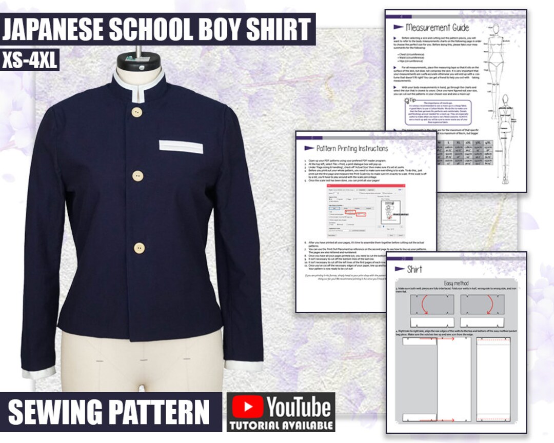 Japanese School Boy Shirt Sewing Pattern/downloadable PDF File and ...