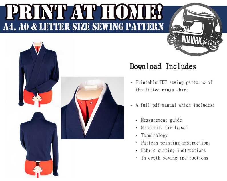 Fitted Ninja Shirt Sewing Pattern/downloadable PDF File and Tutorial ...