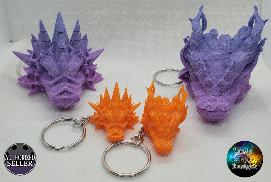 Dragon Head Keychain 2 Long 3D Printed - Etsy