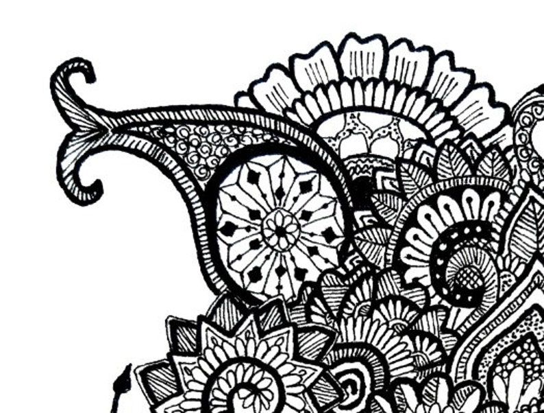 Line Art Printable Coloring Page Flower Doodle Art | Etsy
