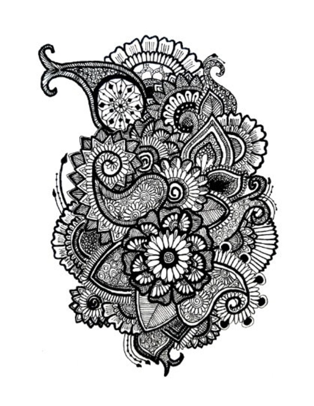 Line Art Printable Coloring Page Flower Doodle Art - Etsy