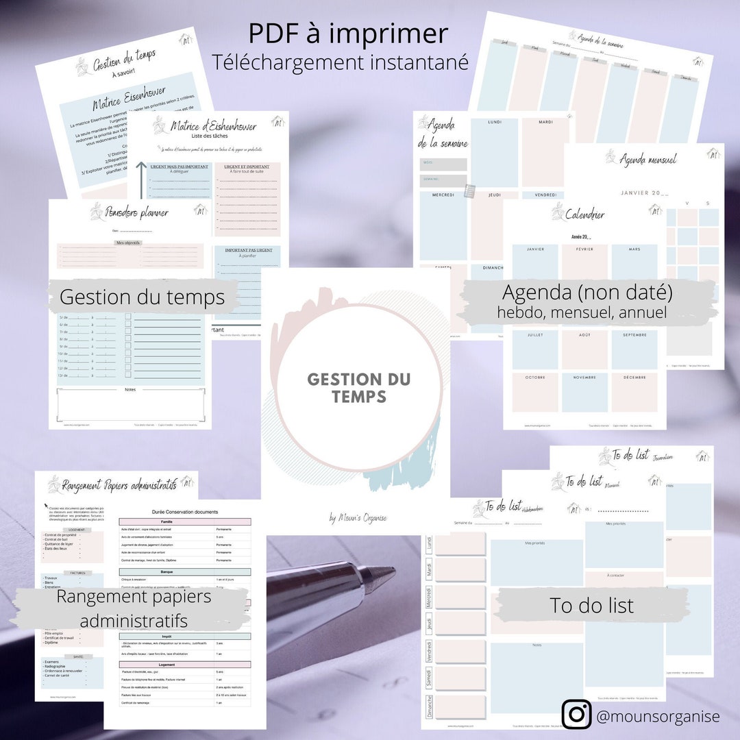 Organization Kit: Time Management Section / PDF to Download and Print ...
