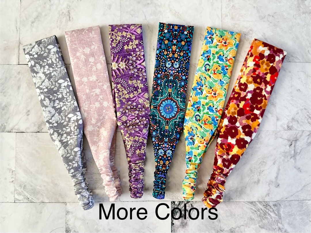 Floral Cotton Headband: Narrow Comfort Fit With Elastic Back. Handmade ...
