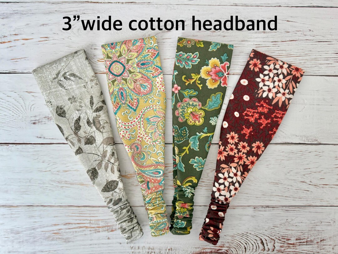 Wide Cotton Headband: Floral Print, Elastic Back, 3 Inch - Etsy