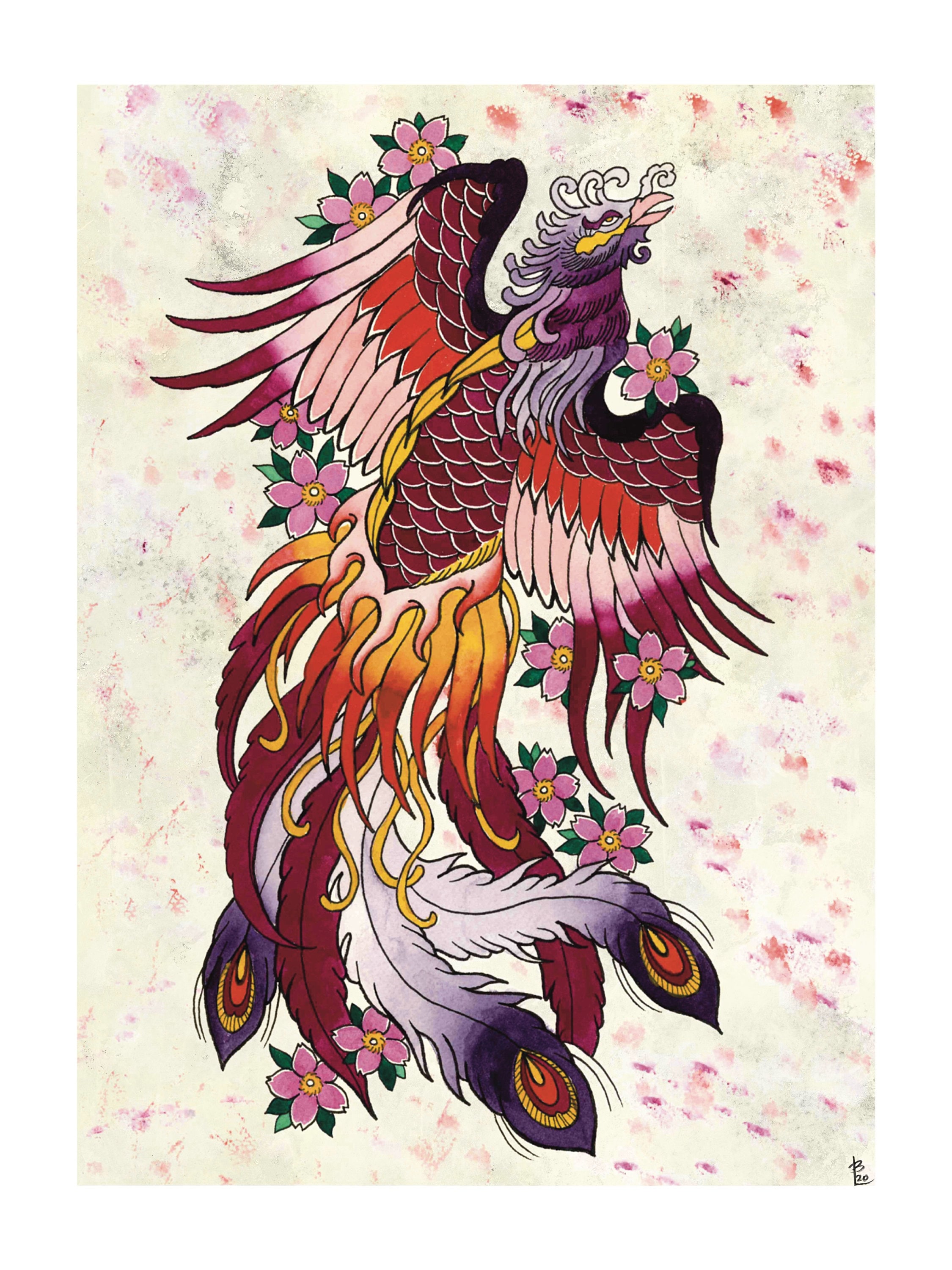 Traditional Japanese Phoenix Painting Design Japanese Phoenix Stock