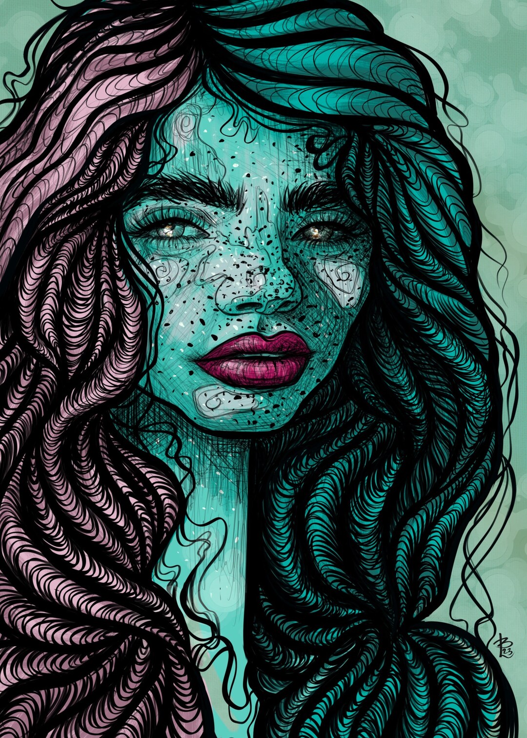 Pink and Blue Female Gaze Mini Print 5x7 entangled Series 2a Surreal ...