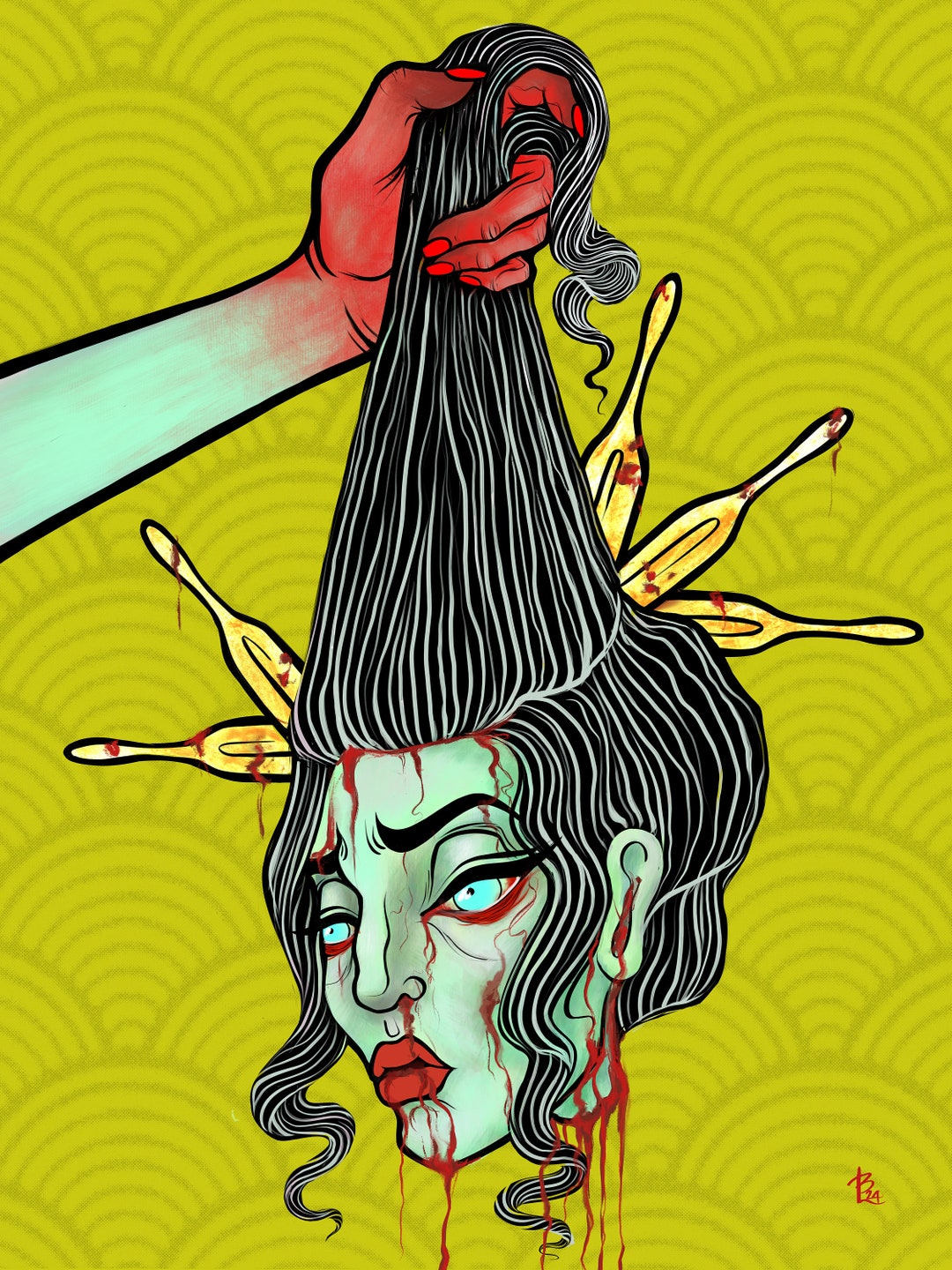 Namakubi Art Print: Severed Geisha - Surreal Horror Illustration - Etsy