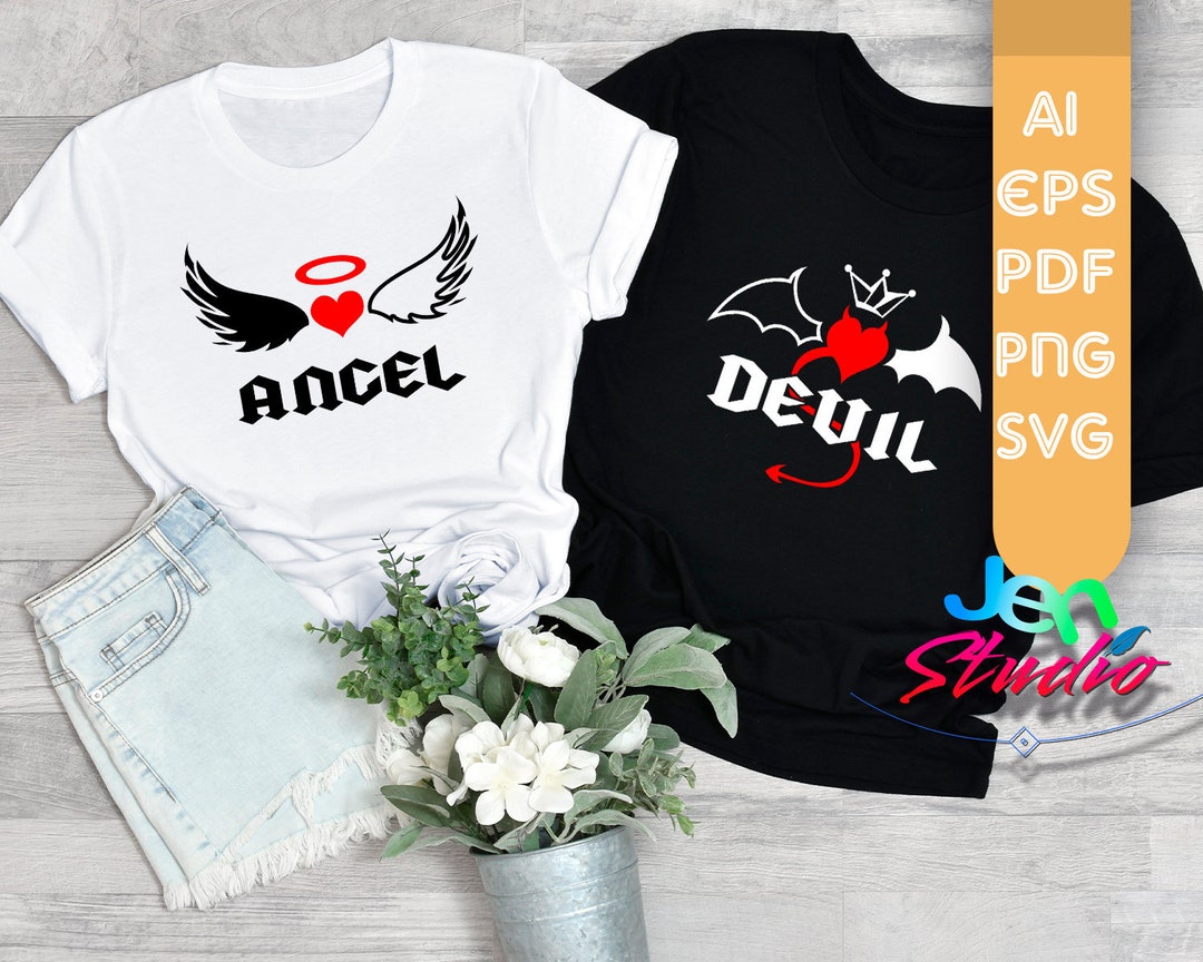 Angel and Devil Svg, Valentine Day Svg, Couple Angel & Devil Svg, Love ...