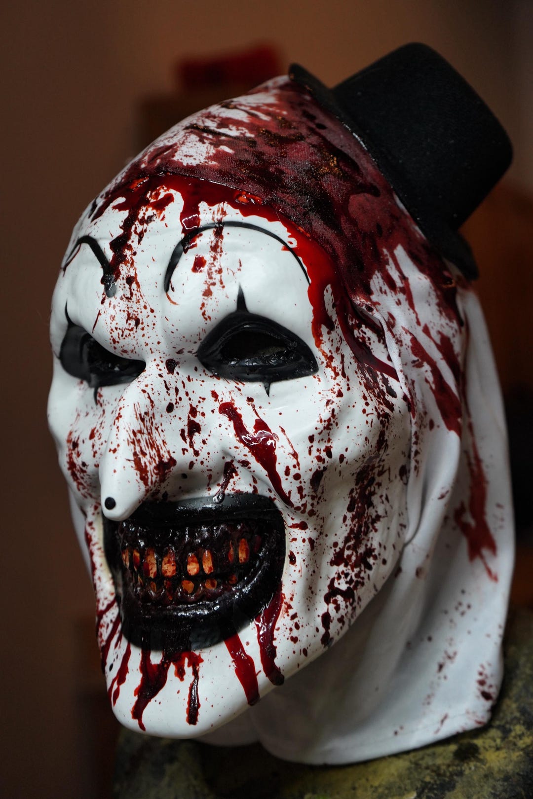 Terrifier Art the Clown Mask , Hat and White Head Cover All Bloodied up ...