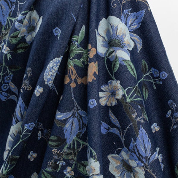 Printed Floral Denim Fabric - Etsy