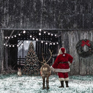 Christmas Card Art, Digital Download, Christmas Barn, Santa and ...