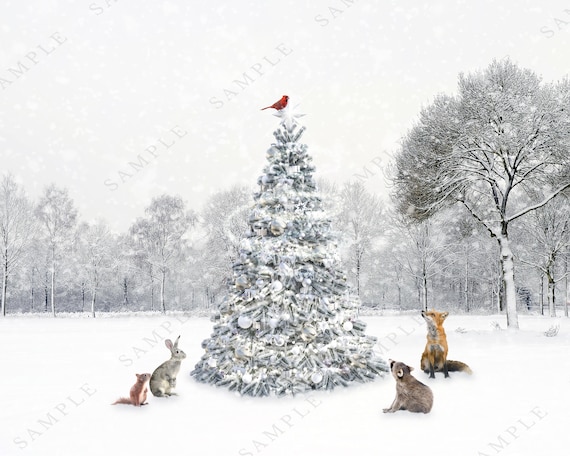 Forest Animals Christmas Tree Christmas Card Holiday Scene | Etsy
