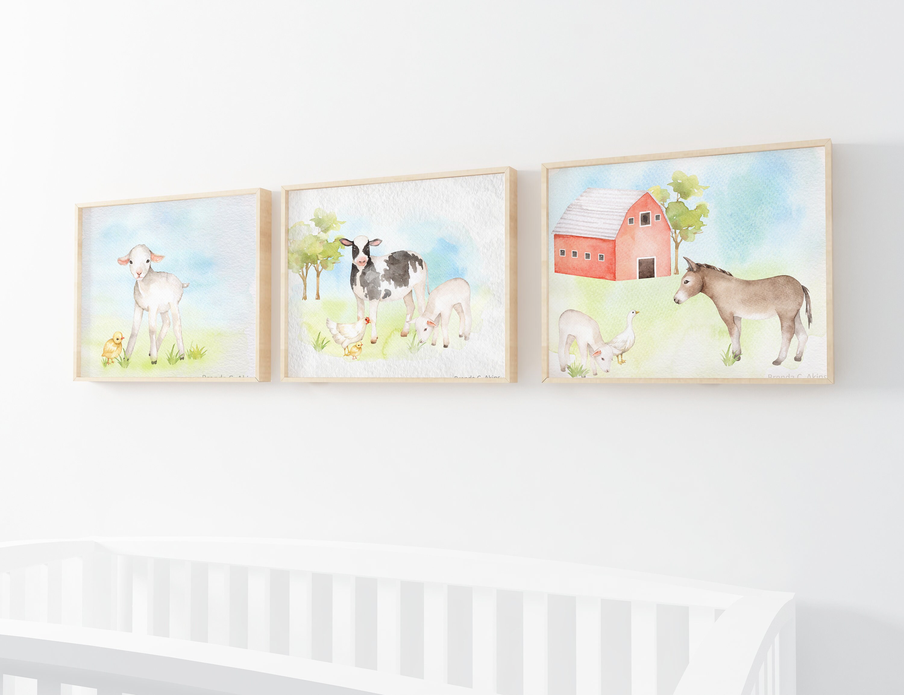 Farm Animals, Farm Nursery, Baby Gift, Lamb Poster, Cow Watercolor ...