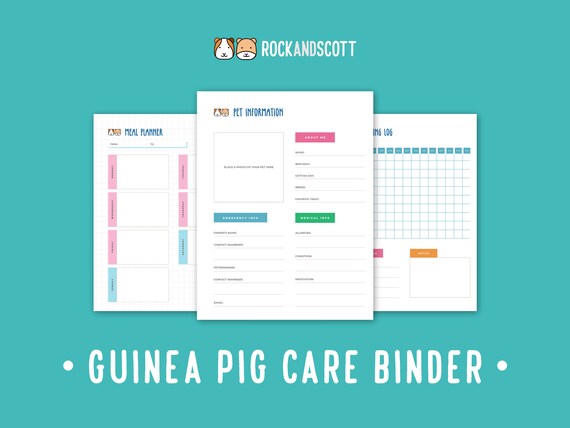Guinea Pig Care Binder Pages Downloadable Guinea Pig Journal - Etsy