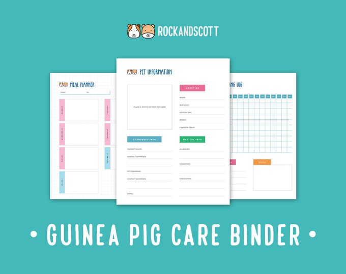 Guinea Pig Care Binder Pages Downloadable Guinea Pig Journal Guinea Pig ...