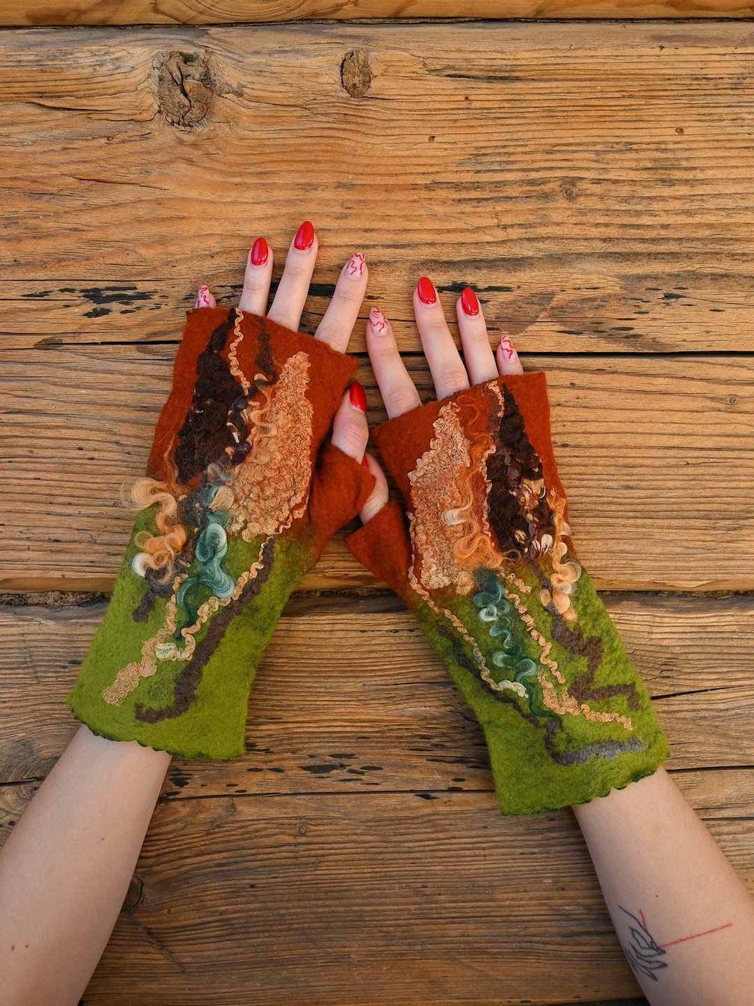 Felt Hand Warmers, Armstulpen, Felted Wool Arm Sleeves for Women ...