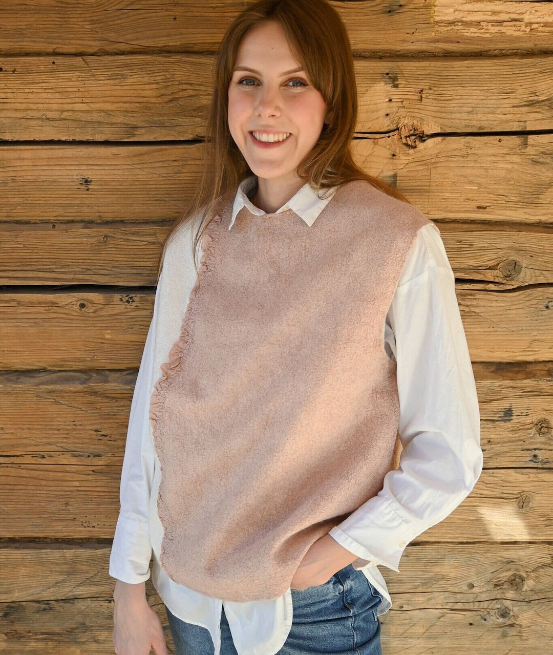 Pink Wool Top for Women, Textile Art Shirt, Felt Merino Wool Blouse ...