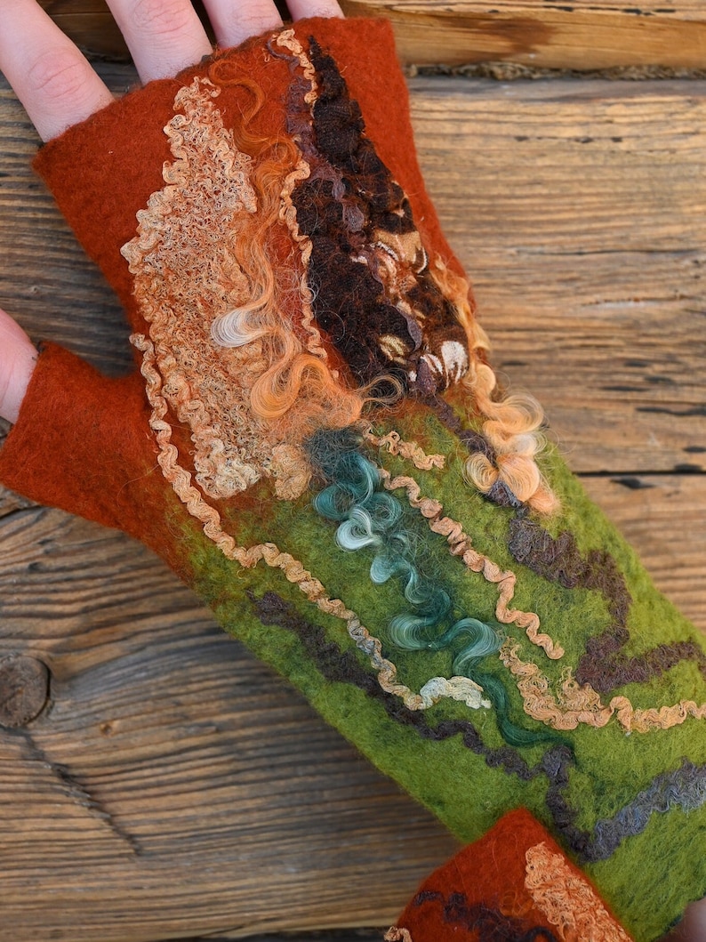 Felt Hand Warmers, Armstulpen, Felted Wool Arm Sleeves for Women ...