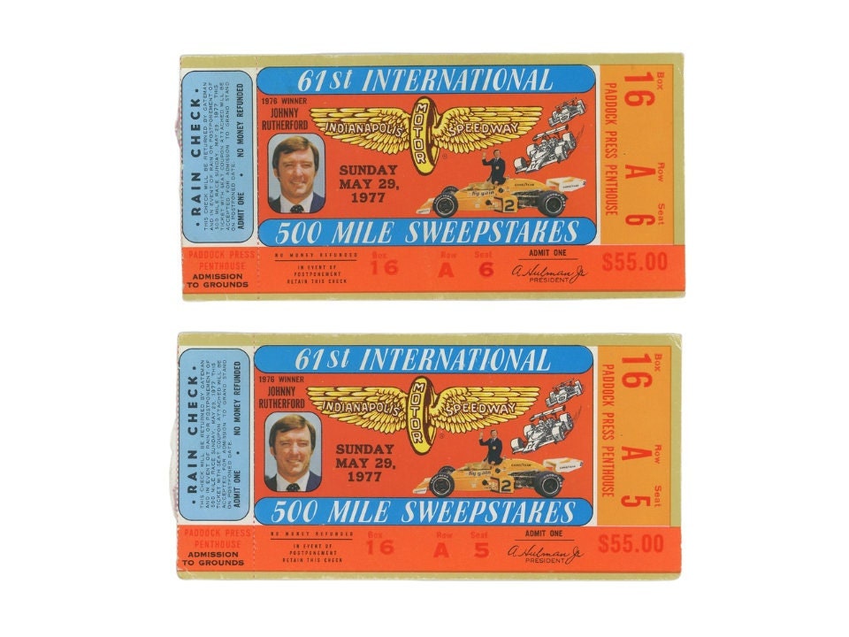 1977 Indy 500 Racing Ticket Vintage Indianapolis Race Stub, Racer ...