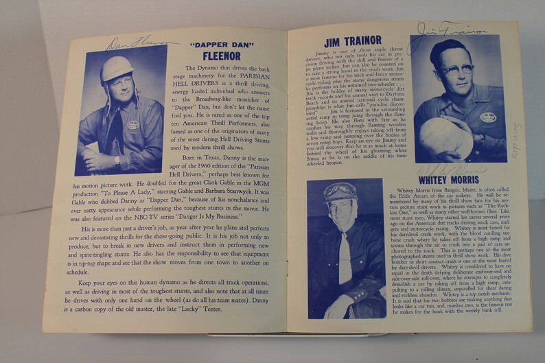 1960s Autographed Parisian Hell Drivers Thrill Show Program! Dan ...