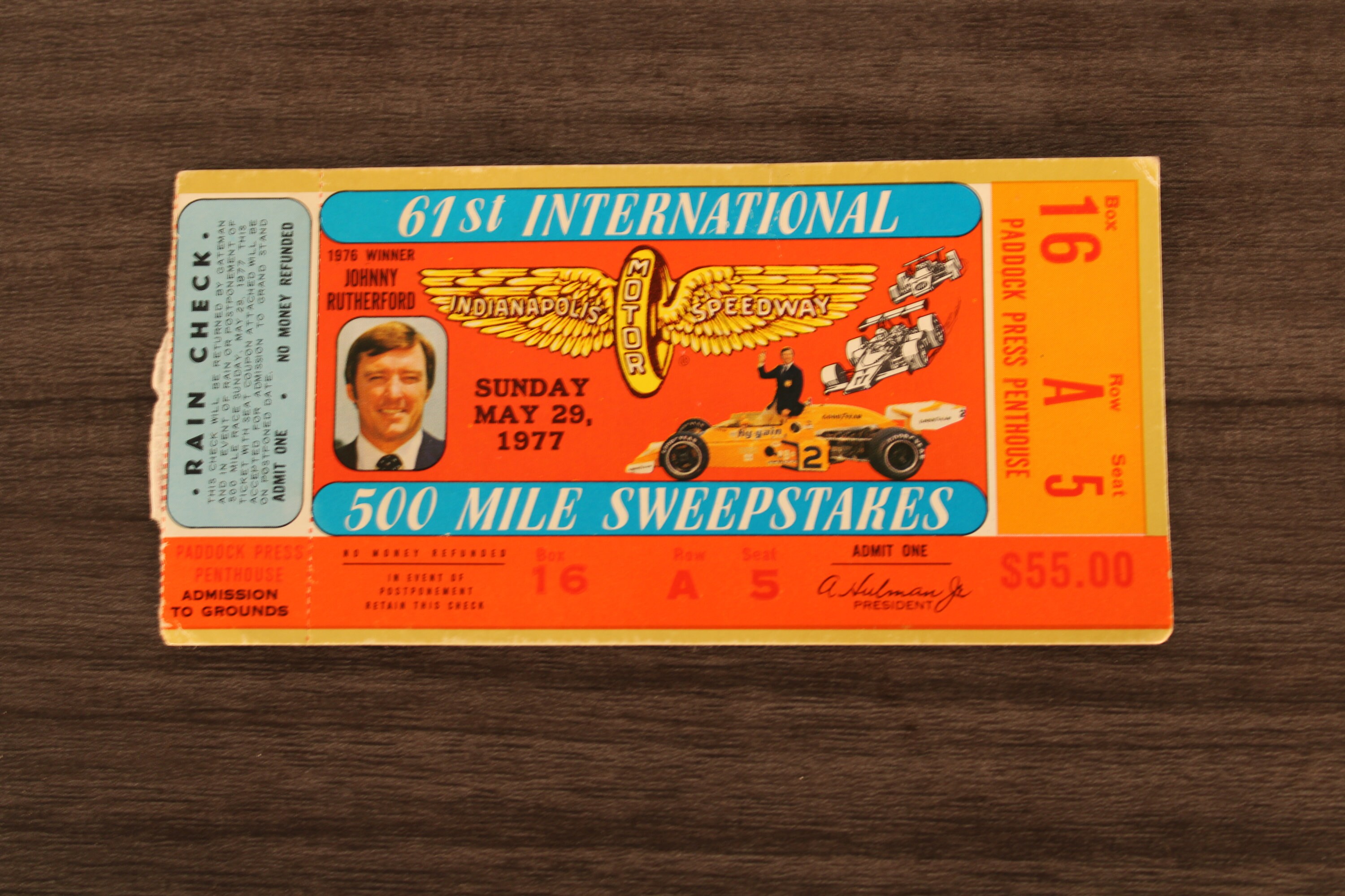 1977 Indy 500 Racing Ticket Vintage Indianapolis Race Stub, Racer ...