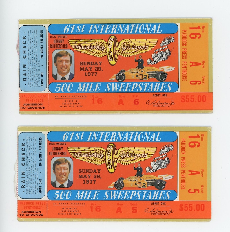 1977 Indy 500 Racing Ticket! Vintage Indianapolis Race Stub, Racer ...